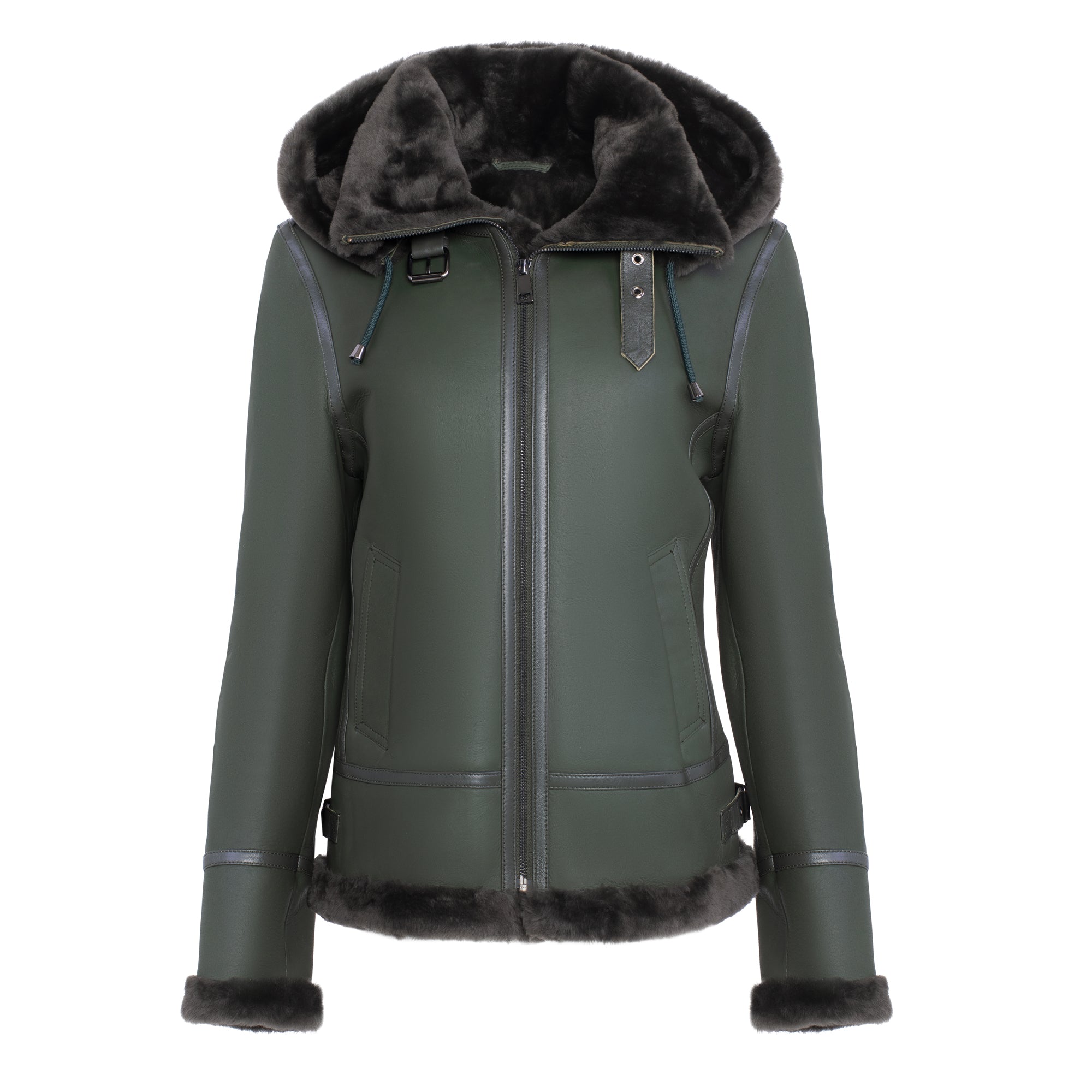 AMELIA Aviator Hooded Shearling Jacket – Wolfie Premium Outerwear